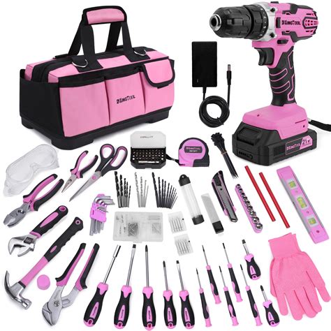 Kingtool 267 Piece Tool Kit Set Pink Tool Set With 21v Crodless Pink Power Drill Driver Tool