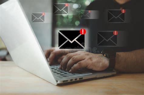 Man Using Laptop Computer For Email With Notification Alert Virtual Man Using Laptop Computer For Email With Notification Alert Virtual