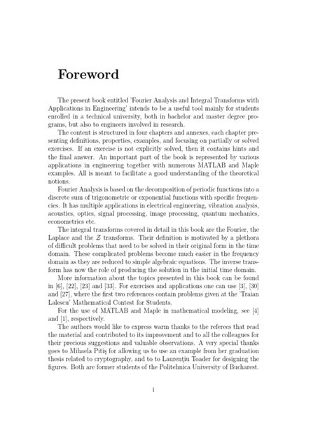 Fourier Analysis And Integral Transformations With Applications In