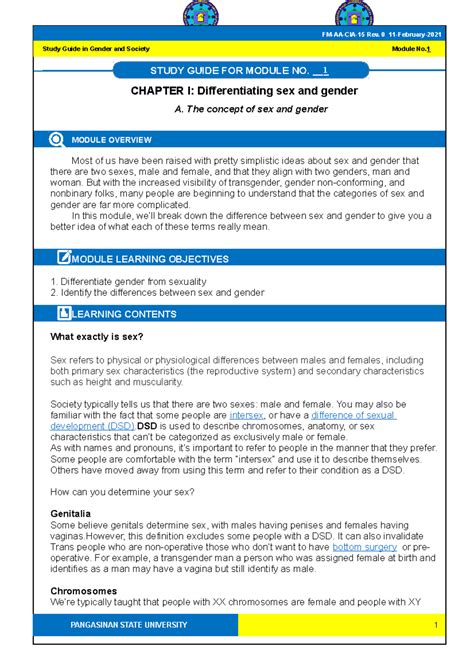 Gee2 Module 1 Sex And Gender 1 1 Chapter I Differentiating Sex And