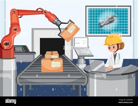 Automation Industry Concept With Assembly Line Robots Illustration Stock Vector Image And Art Alamy