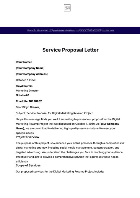 Free Service Proposal Letter Template To Edit Online