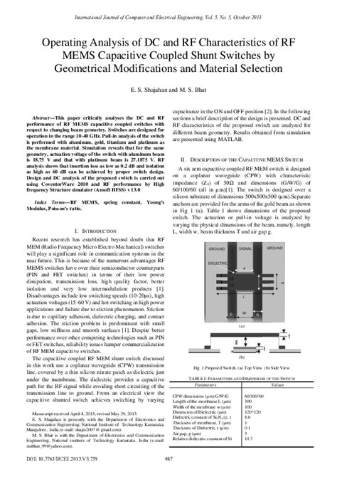 pdf operating analysis of dc and rf characteristics of rf mems