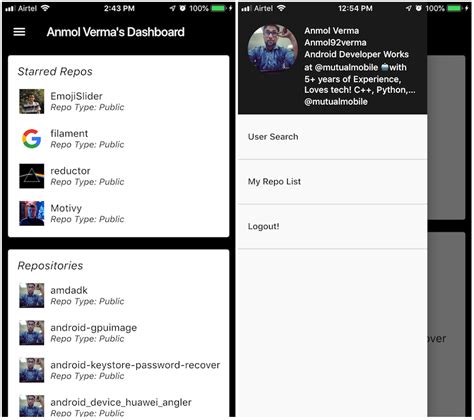 a new flutter application for github client mobile app development