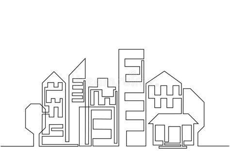 Edificio Moderno O Comercial Con Estilo De Dibujo En Línea Continua