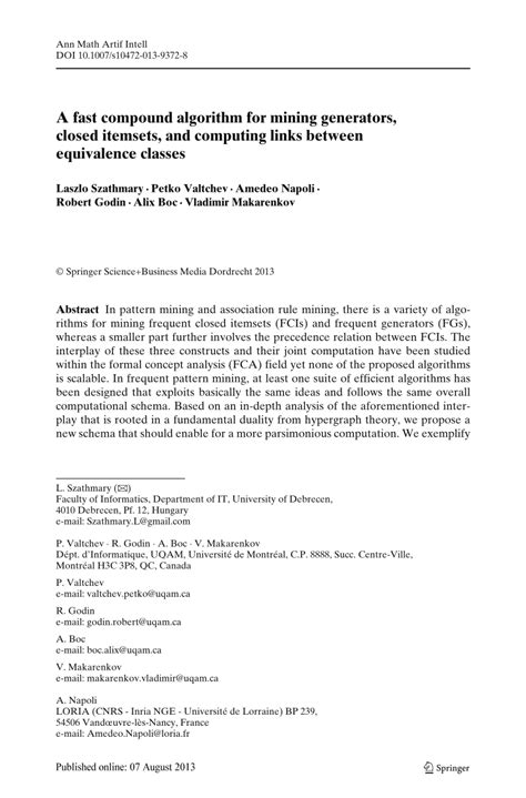 Pdf A Fast Compound Algorithm For Mining Generators Closed Itemsets