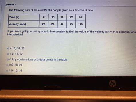 solved question 3 the following data of the velocity of a