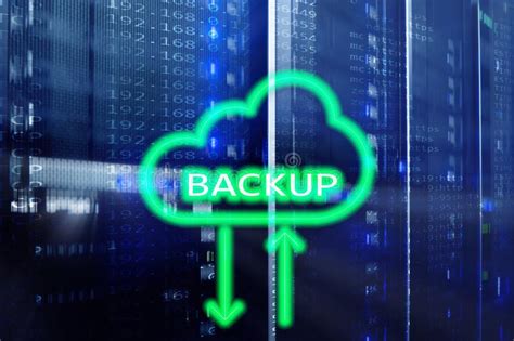 Backup Button On Modern Server Room Background Data Loss Prevention System Recovery Stock