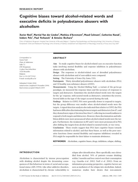 Pdf Cognitive Biases Toward Alcohol Related Words And Executive