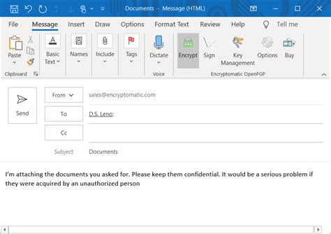 Encryptomatic Openpgp For Outlook An Email Message Being Composed