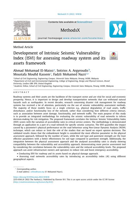 Pdf Development Of Intrinsic Seismic Vulnerability Index Isvi For Assessing Roadway System