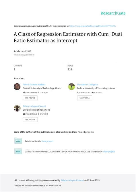 pdf a class of regression estimator with cum dual ratio estimator as
