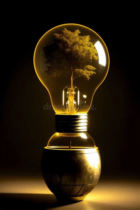 A Light Bulb With A Tree Inside Of It Generative AI Stock Illustration Illustration Of