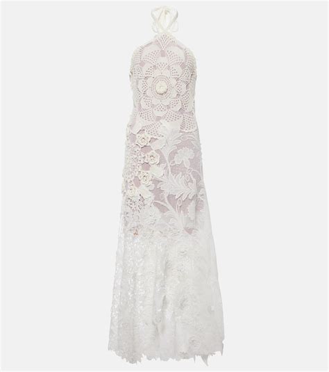 Crochet Guipure Lace Gown In White Oscar De La Renta Mytheresa