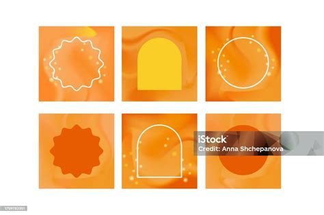 귀여운 주황색 소셜 미디어 템플릿 정사각형 포스터 배경 피드 게시물 기하학적 윤곽선 모양 원 별 아치 반짝임 소셜 미디어에 대한 미적 주황색 배경 템플릿입니다 10월에 대한