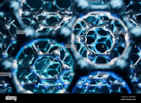 3d Rendering Of Nanotube Structure Blue Science Background Technology Concept Hexagonal