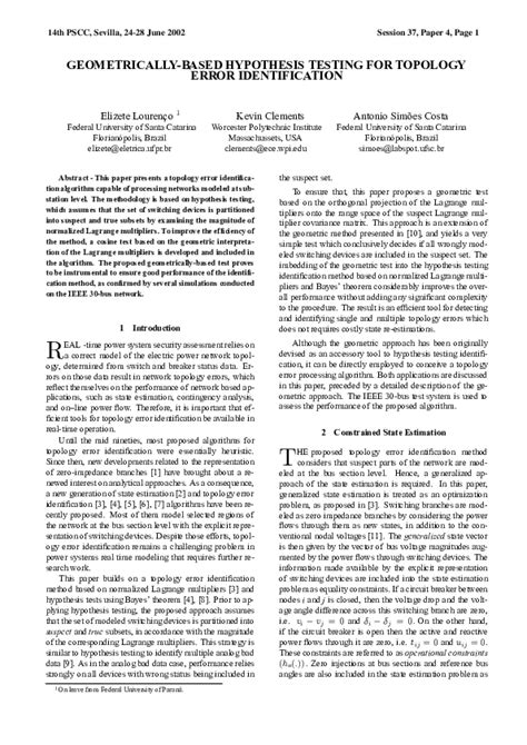 Pdf Geometrically Based Hypothesis Testing For Topology Error Identification
