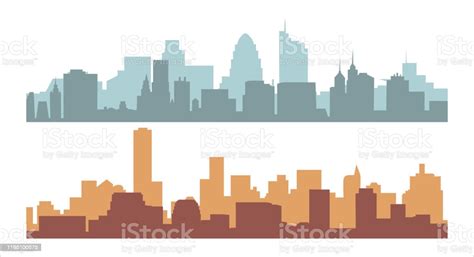 도시 경관 배경 스카이 라인 실루엣 현대 건축 메가 폴리스 파노라마 수평 배너입니다 건물 아이콘입니다 벡터 일러스트레이션 스카이라인에 대한 스톡 벡터 아트 및 기타 이미지