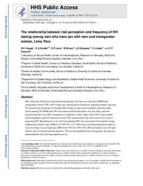 Pdf The Relationship Between Risk Perception And Frequency Of Hiv Testing Among Men Who Have