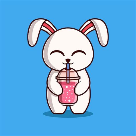 Premium Vector Vector Cute Bunny Drinking Smoothie Illustration