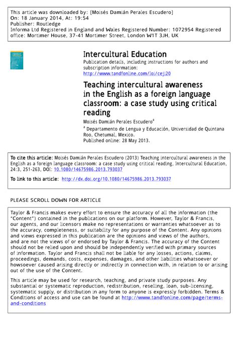 Pdf Teaching Intercultural Awareness In The English As A Foreign Language Classroom A Case
