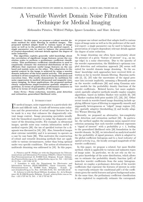 pdf a versatile wavelet domain noise filtration technique for medical