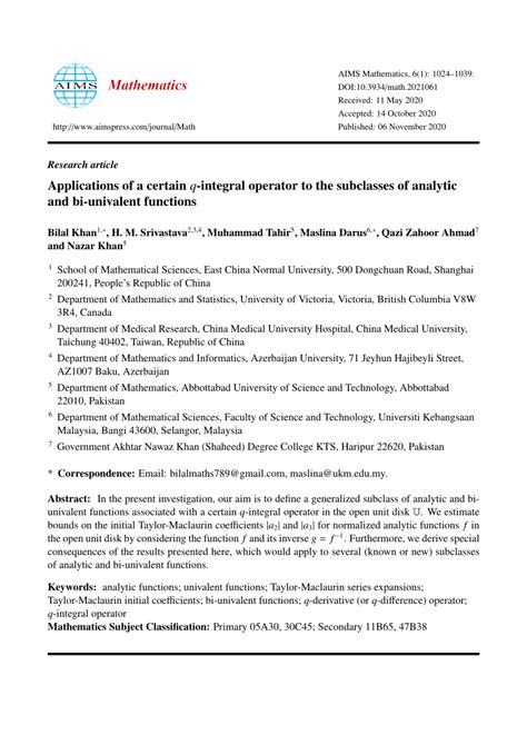 Pdf Applications Of A Certain Q Integral Operator To The Subclasses