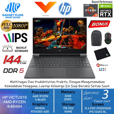Jual Laptop Gaming HP Victus AMD Ryzen 5 8645H 32GB DDR5 1TB SSD RTX4050 6GB 15 5 Inch FHD IPS