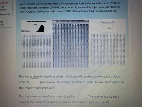 solved estion 6 yet your income c per month is a gaussian