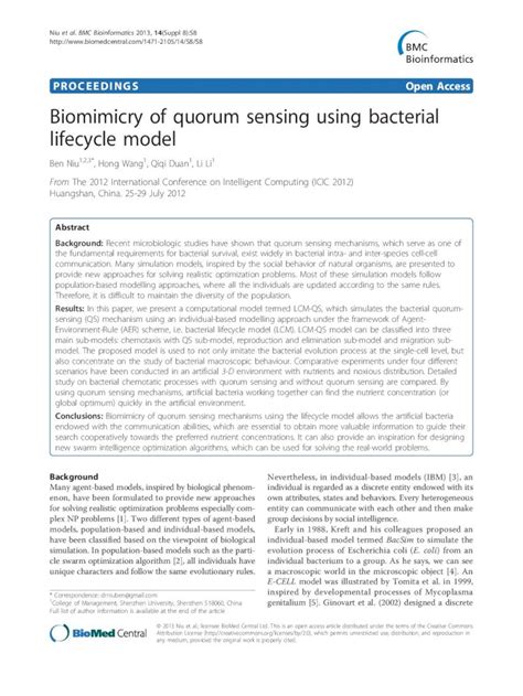 Pdf Biomimicry Of Quorum Sensing Using Bacterial Lifecycle