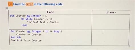 Solved Find The Error In The Following Code Chegg