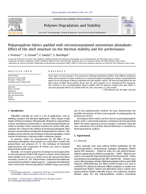 Pdf Polypropylene Fabrics Padded With Microencapsulated Ammonium Phosphate Effect Of The