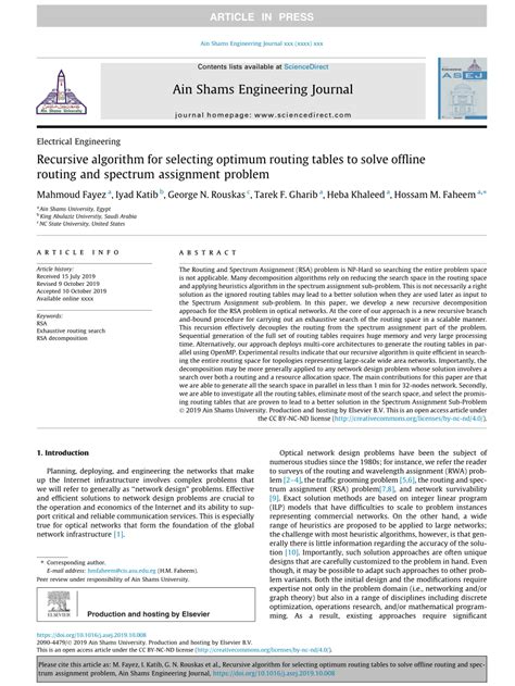 Pdf Recursive Algorithm For Selecting Optimum Routing Tables To Solve Offline Routing And