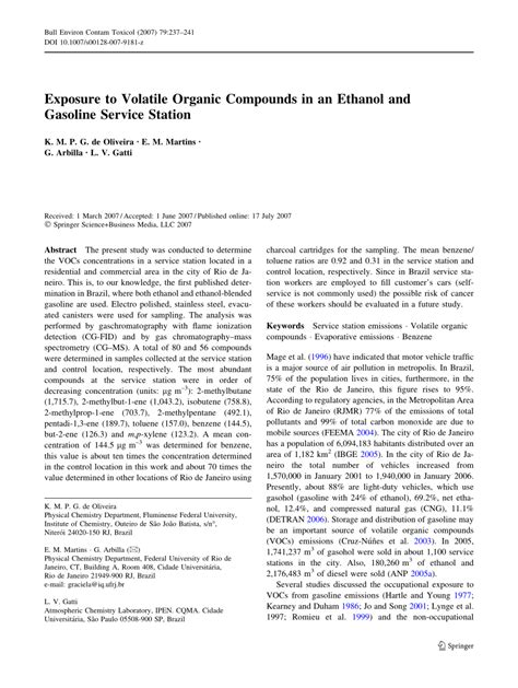Pdf Exposure To Volatile Organic Compounds In An Ethanol And Gasoline