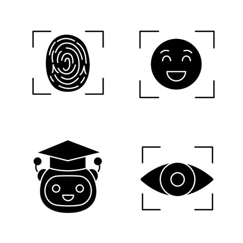 Machine Learning Glyph Icons Set Fingerprint Identification Emotion
