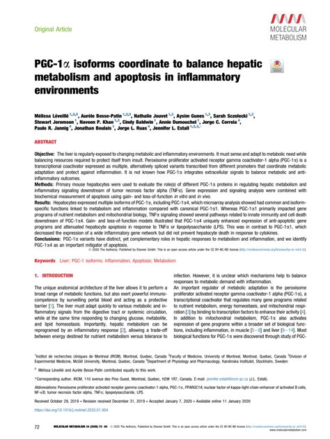 Pdf Pgc 1α Isoforms Coordinate To Balance Hepatic Metabolism And Apoptosis In Inflammatory