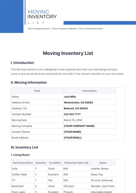 Free Moving Inventory List Template To Edit Online