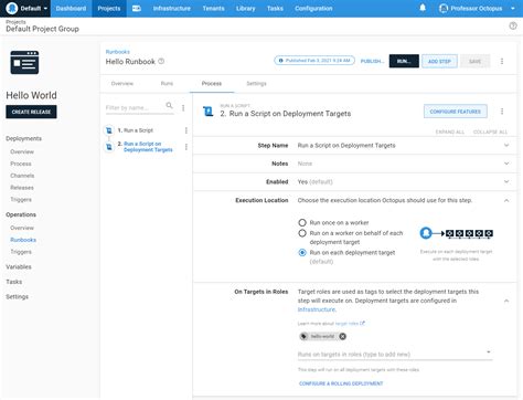 defining the runbook process for targets octopus deploy