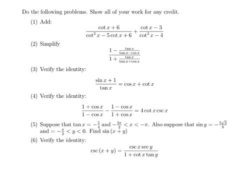 Solved Do The Following Problems Show All Of Your Work For Chegg Com