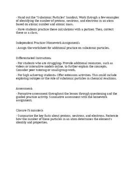 Lesson Plan Subatomic Particles By Jays Stuff TPT