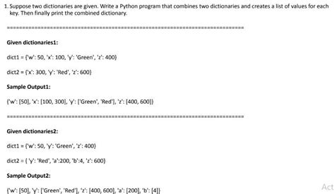 Solved 1 Suppose Two Dictionaries Are Given Write A Python
