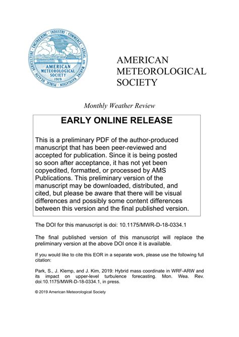 Pdf Hybrid Mass Coordinate In Wrf Arw And Its Impact On Upper Level
