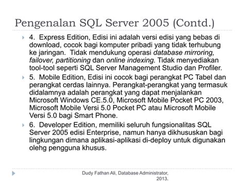 Administering Database Pengenalan DBA Dan Konfigurasi SQL Server 2005 PPT