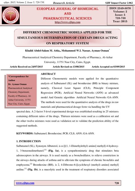Pdf Different Chemometric Models Applied For The Simultaneous Determination Of Certain Drugs
