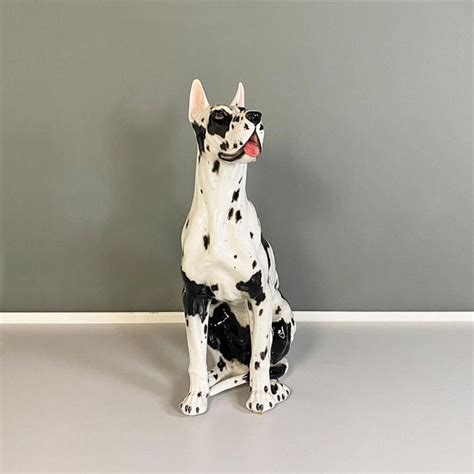 Italian Modern Black And White Ceramic Sculpture Of Harlequin Great Dane