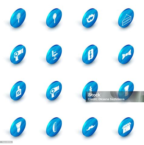 손 거울 콧수염 수염 이발소 헤어 드라이어 애프터 셰이브 의자 나비 넥타이 및 블레이드 면도기 아이콘을 설정하십시오 벡터 3차원 형태에 대한 스톡 벡터 아트 및 기타 이미지