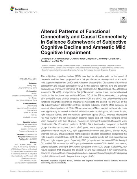 Pdf Altered Patterns Of Functional Connectivity And Causal