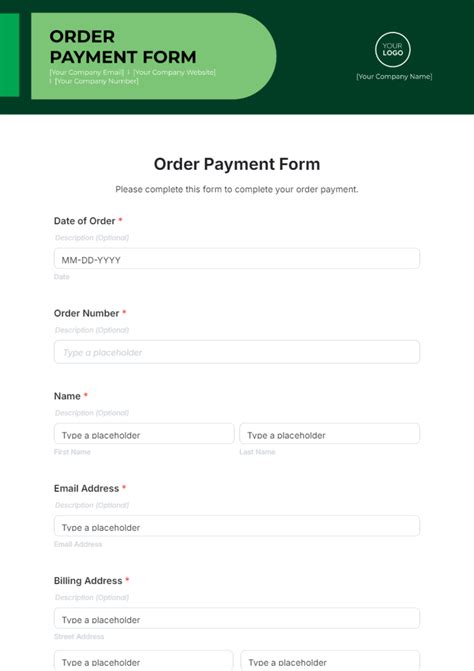 Free Order Payment Form Template To Edit Online