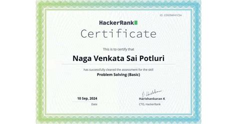 Naga Venkata Sai Potluri On Linkedin Hackerrank Skill Certificate