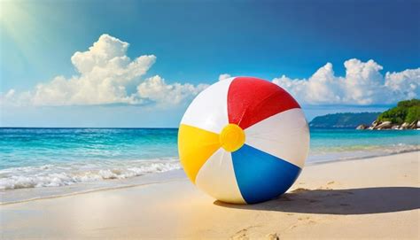 Premium Photo Colorful Beach Ball On Sand Near Ocean Summer Vacation Beautiful Seascape
